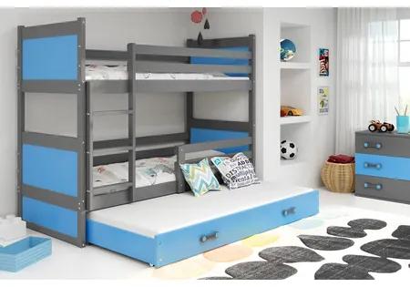 Dětská patrová postel s výsuvnou postelí RICO 160x80 cm Bílá Šedá