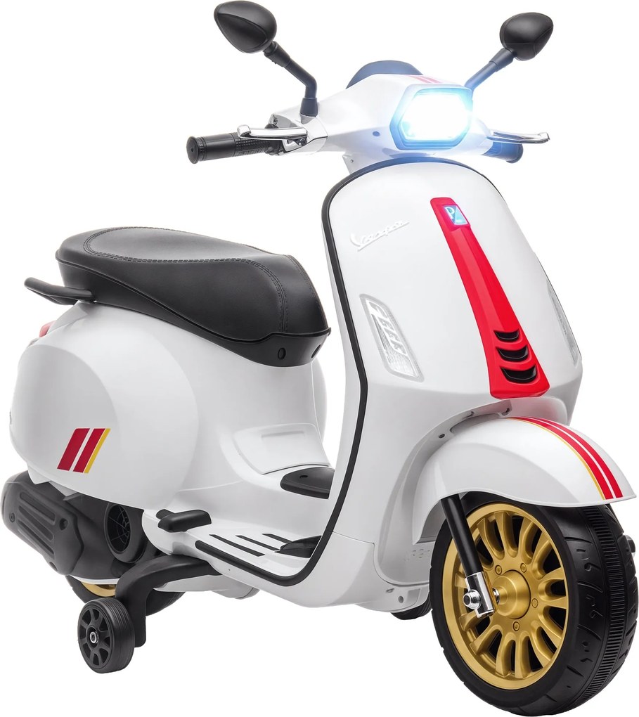 AIYAPLAY Elektrický motocykl pro děti od 3 let s licencí Vespa, 6V akumulátorový motocykl pro děti s USB MP3, LED světlem a FM rádiem, rychlost 3 km/h