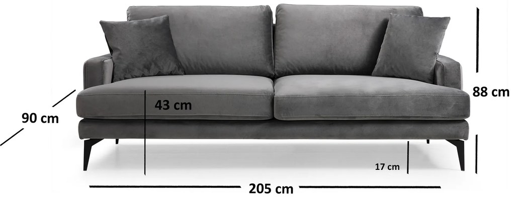 Atelier del sofa třímístná pohovka PAPIRA šedá 560ARE1309