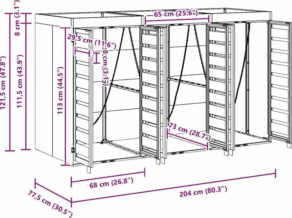 vidaXL Úložný box na 3 popelnice Antracit 340 x 77,5 x 115,5 cm Ocel [3394774]