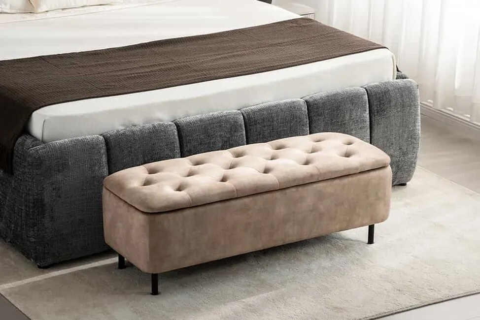 Čalouněná lavice k posteli s úložným prostorem Maia béžová samet 120cm