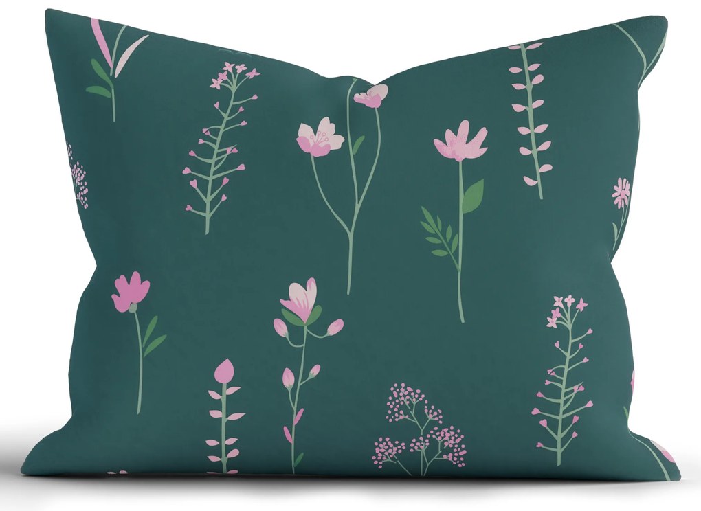 MK Lůžkoviny Bavlněný povlak na polštář Renforcé 70 x 90 cm - Vlčí máky tmavě zelené