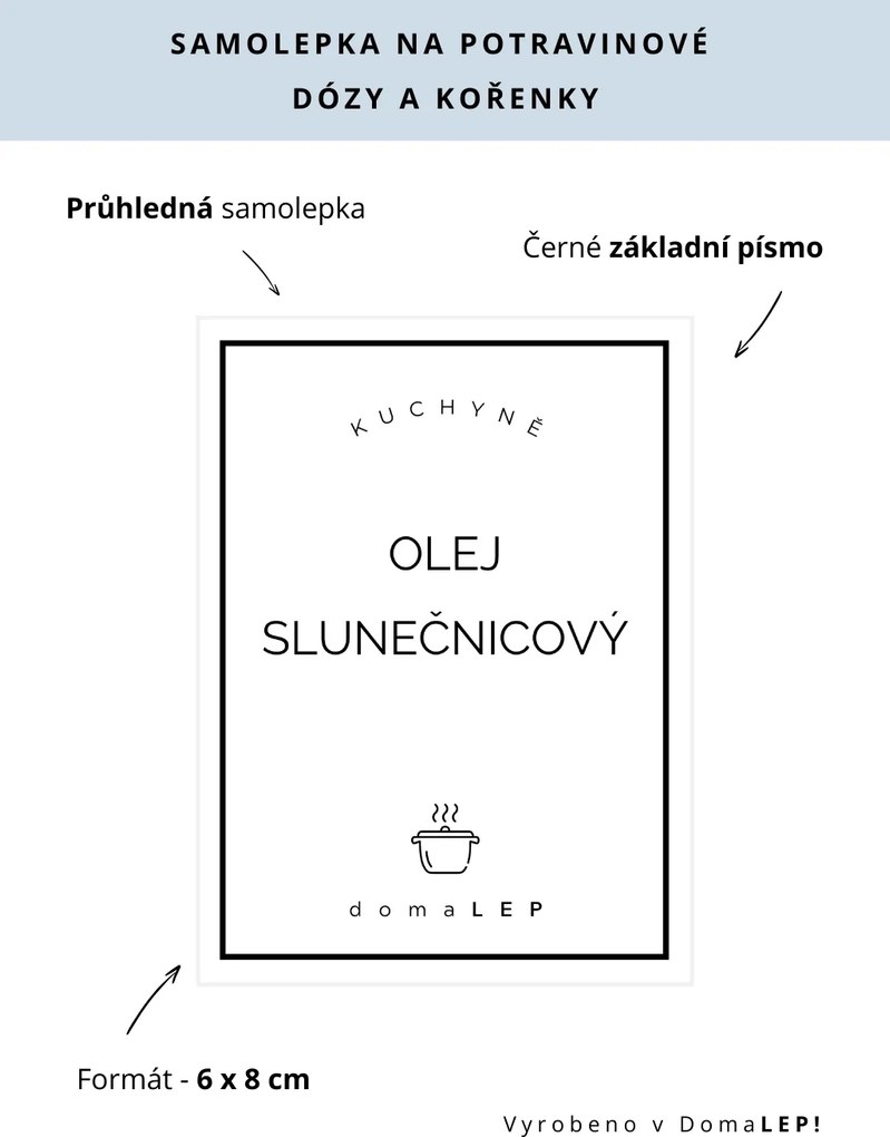 Samolepka na láhev OLEJ SLUNEČNICOVÝ – průhledná, 6 x 8 cm, základní písmo