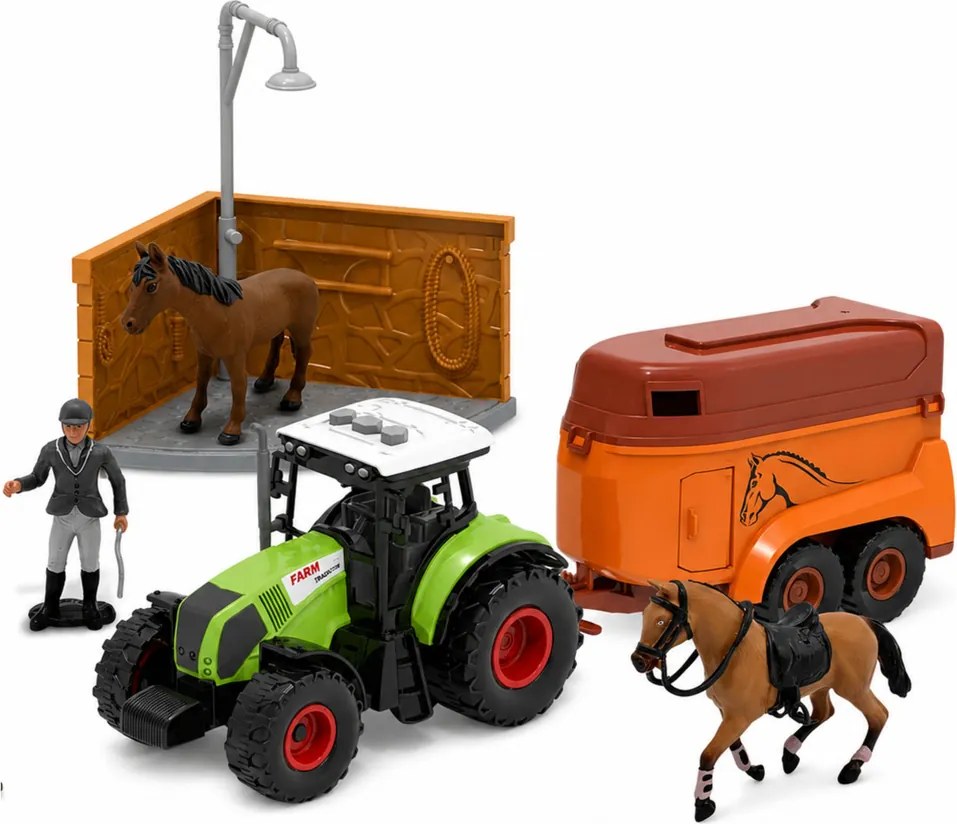 LEAN Toys Sada „Farma, chov, traktor, překážková dráha, skokanské překážky, koně, figurky“ – 72 dílů