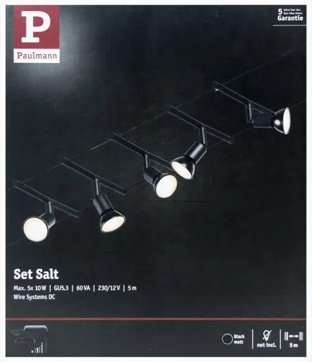 Paulmann 94446 - SADA 5xGU5,3/10W Kompletní lankový systém SALT 230V černá