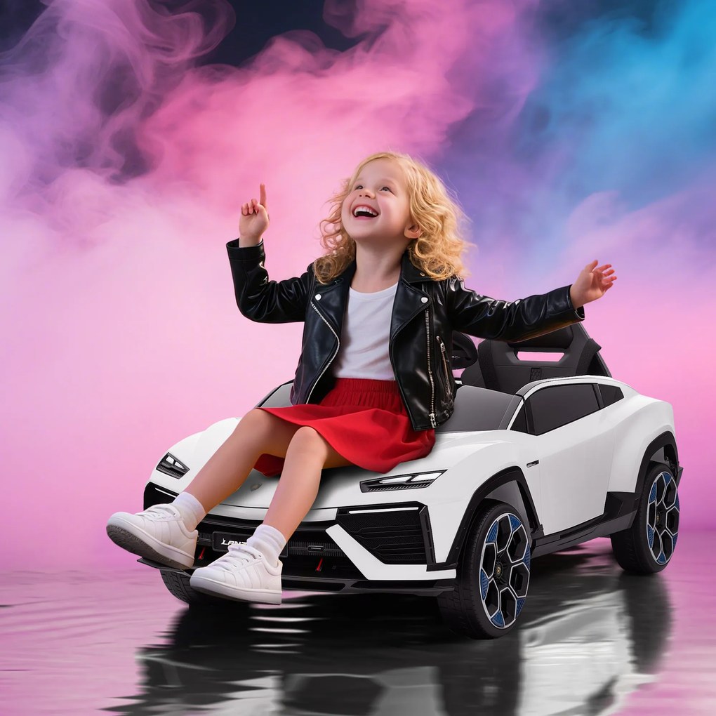 AIYAPLAY dětské elektrické auto Lamborghini 12V s 2,4G dálkovým ovládáním a 2 motory, max. 4 km/h, bílá