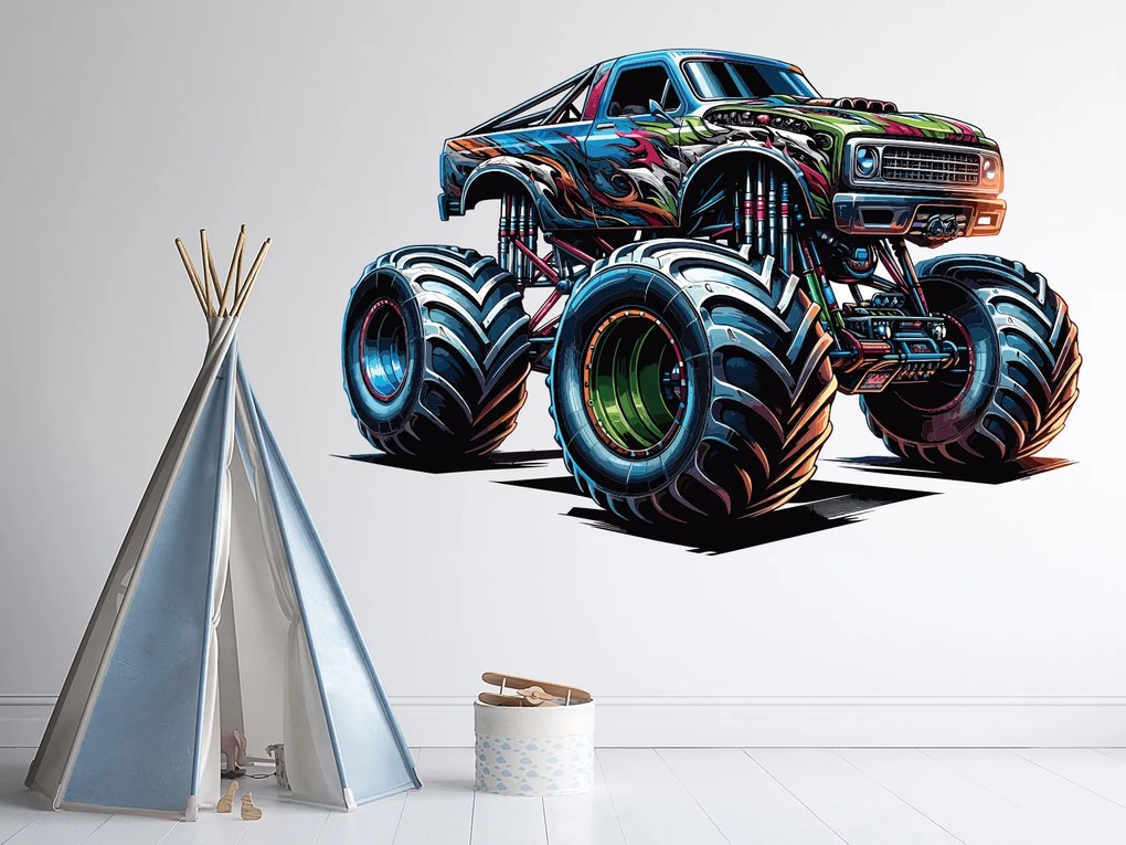 Monster truck 03 textilní přelepitelná samolepka na zeď arch 75 x 50 cm