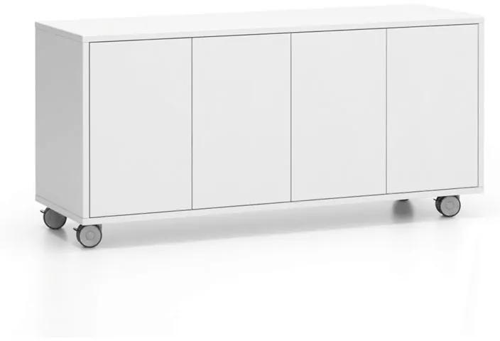PLAN Pojízdná skříňka na kolečkách s dveřmi LAYERS, dlouhá, 1200 x 400 x 575 mm, bílá / šedá