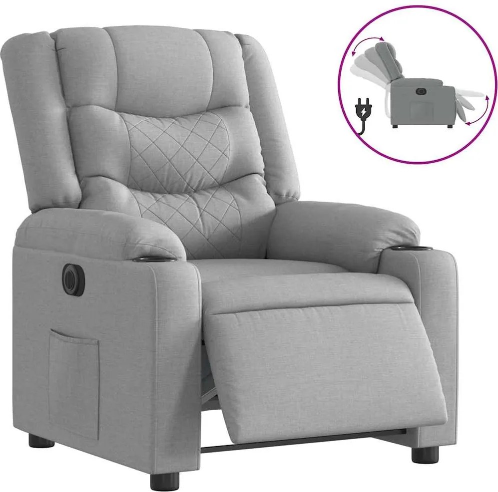 Elektrické polohovací křeslo světle šedé textil 3206567