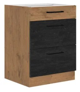 Spodní kuchyňská skříňka se zásuvkami Woodline 60 D 3S BB, Barva: Dub lancelot / bíly lesk