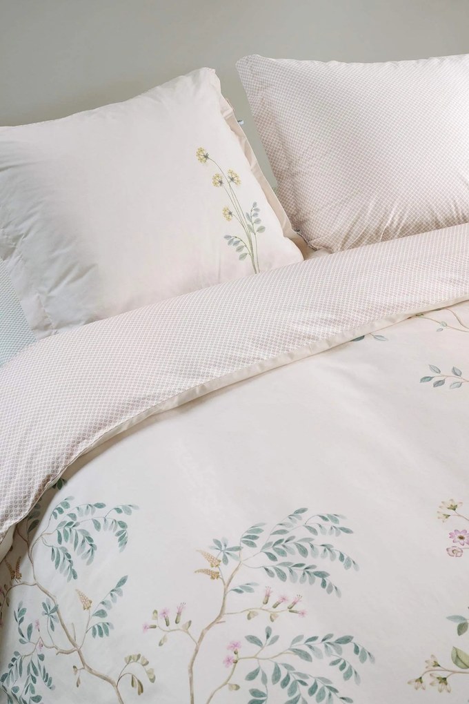 Pip Studio perkálové povlečení Desi Garden White - 140 x 200 + 70x90, bílá (Luxusní bílé perkálové povlečení na jednolůžko)