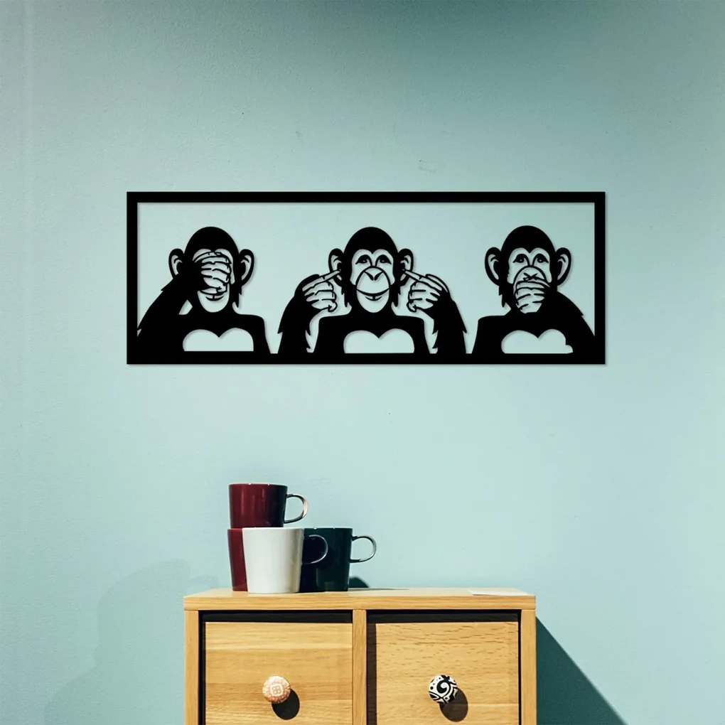 Nástěnná kovová dekorace Opice 100x36 cm černá | BIANO