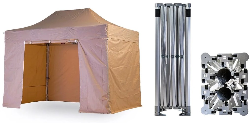 Nůžkový párty stan 3x4,5 m TENTino BIG HEXAGON Barva opláštění: 10B - SVĚTLE HNĚDÁ