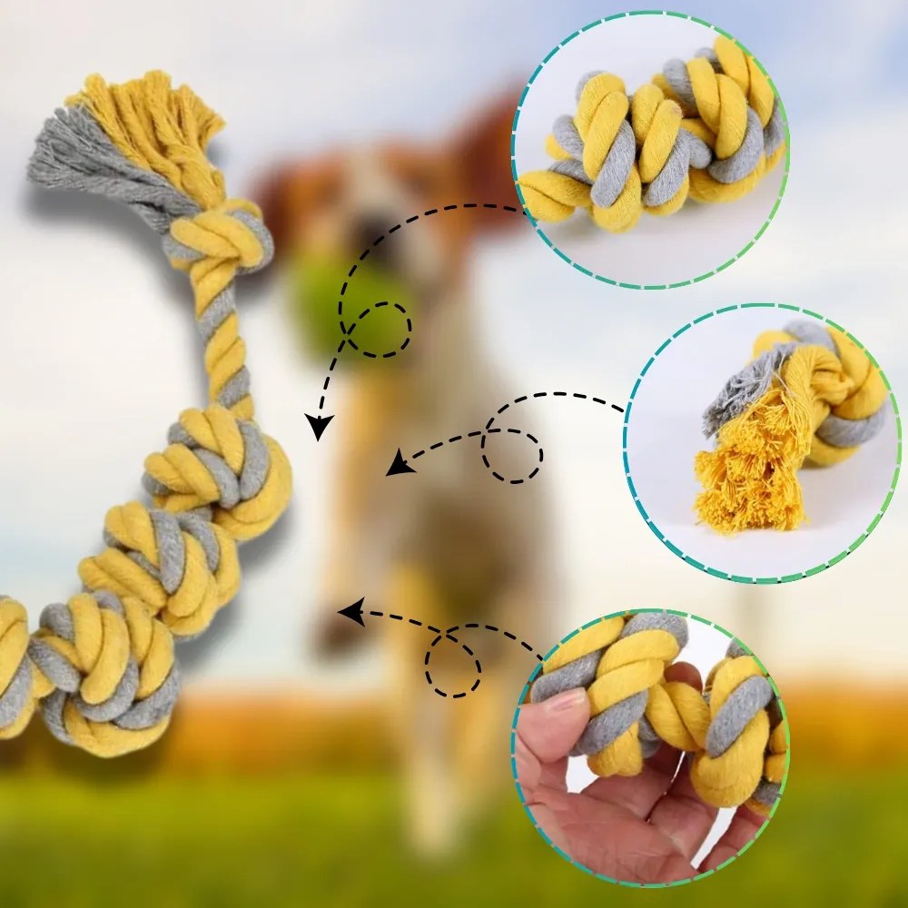 Přetahovací lano pro psy z bavlny, 60 cm, šedo-hořčicová barva