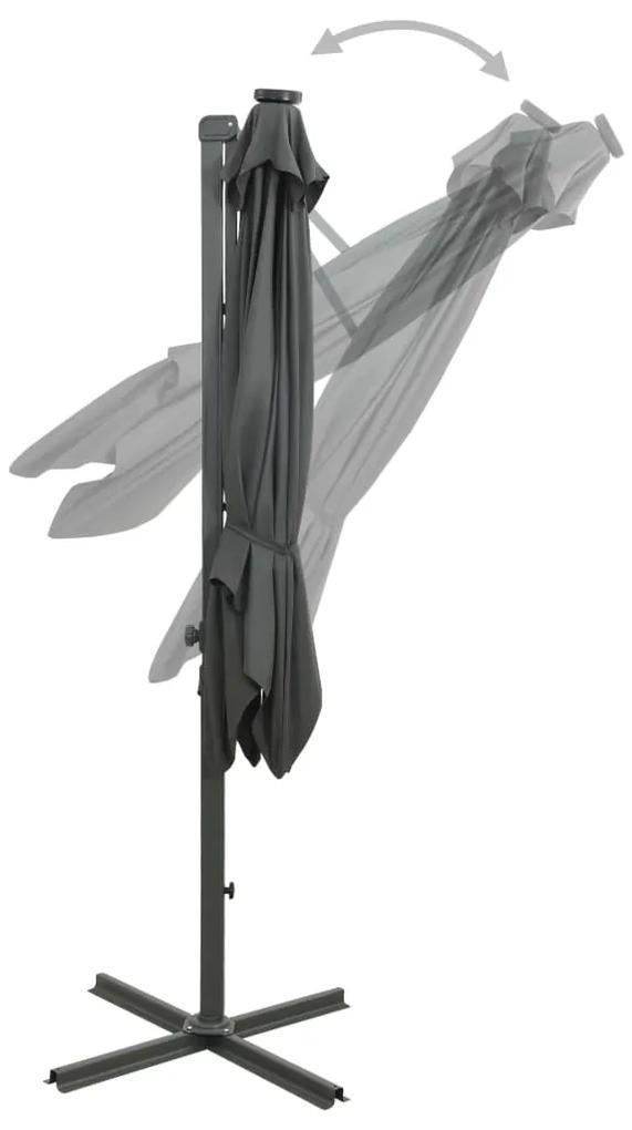 Konzolový slunečník s tyčí a LED světly antracitový 300 cm,  312330