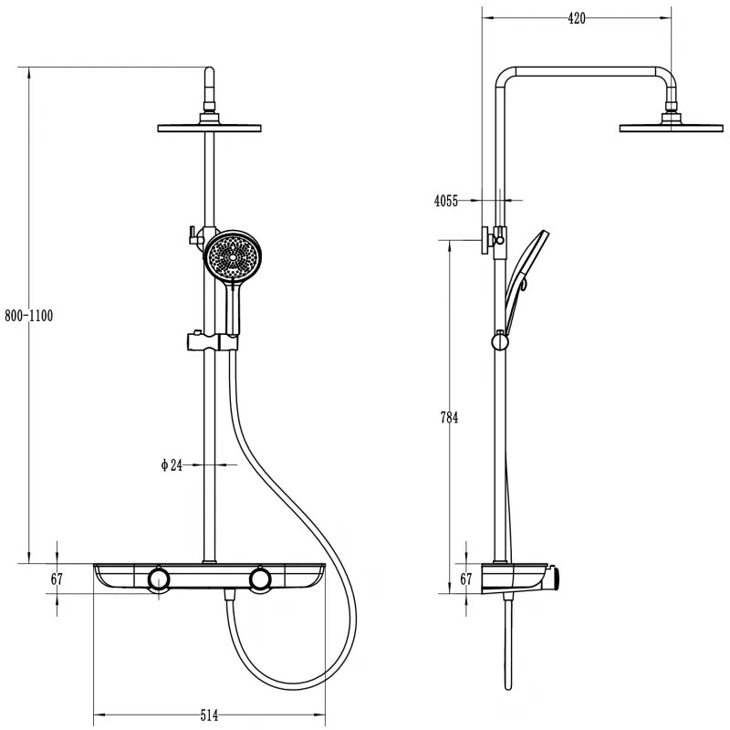 Mexen Axis, sprchová souprava se skleněnou poličkou, chromová, 78112-20