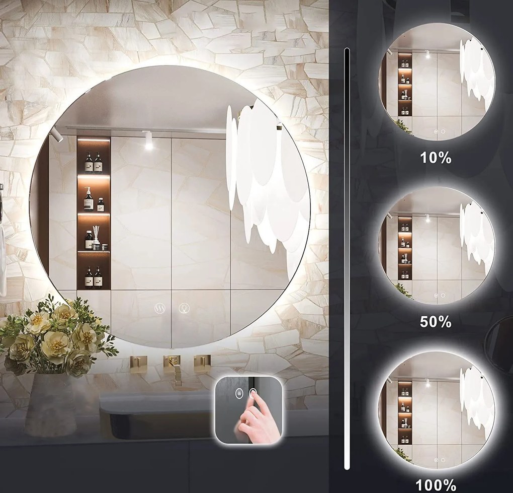 Kulaté zrcadlo SMART 90 cm - s LED podsvícením a vyhříváním