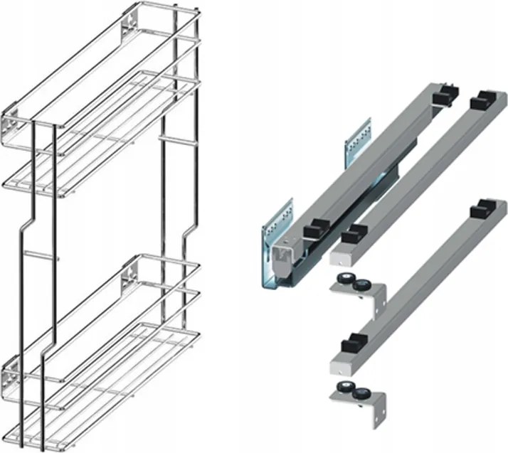 Cargo koš do skříně levý 15 cm 150 chrom 2p Rejs Push plný výsuv