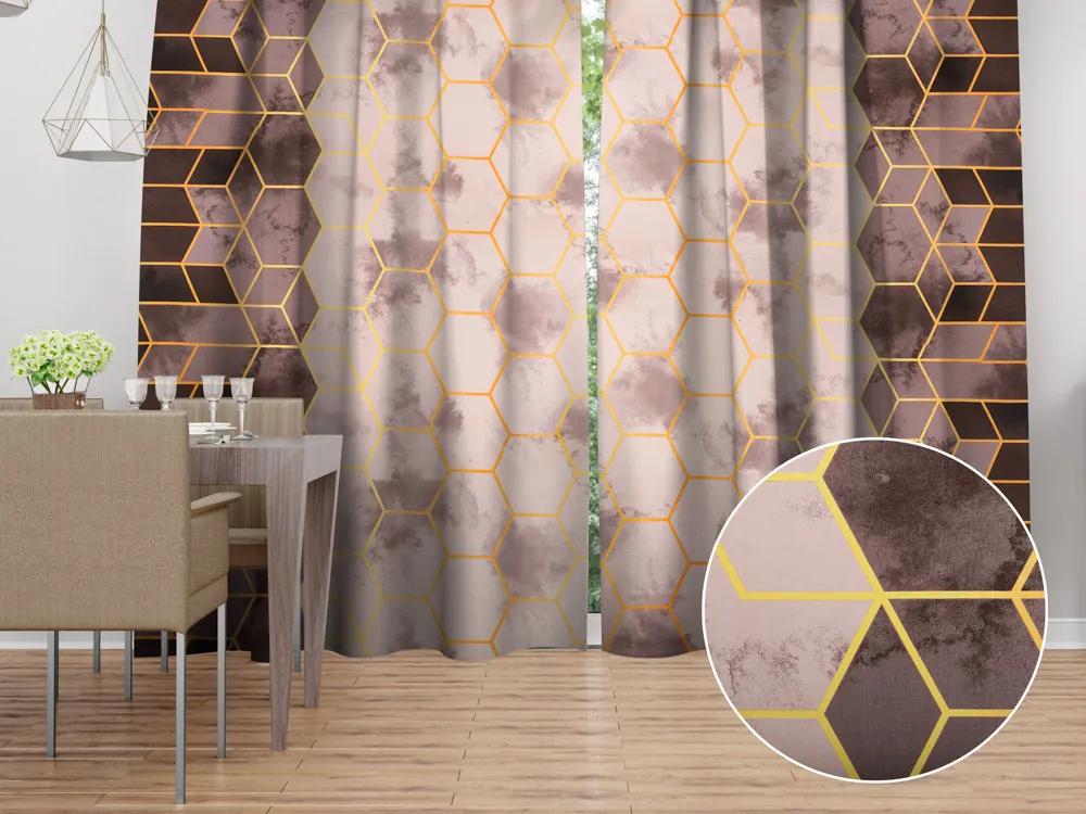 Biante Bavlněný závěs Sandra SA-436 Hexagony na hnědofialovém 150x210 cm