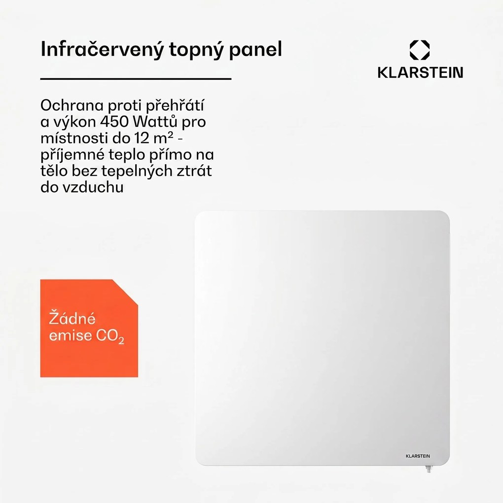 Klarstein Wonderbeam 450 Hybride, infračervený ohřívač, 60 x 60 cm, 450 W, týdenní časovač, dálkové ovládání