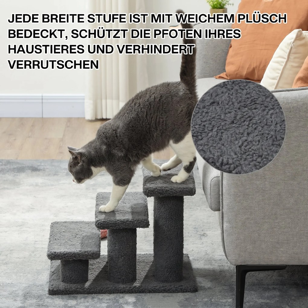 PawHut Kočičí schůdky 3 stupně, zvířecí schody, schody pro kočku, domácí schůdky 45 x 35 x 34 cm, tmavě šedé