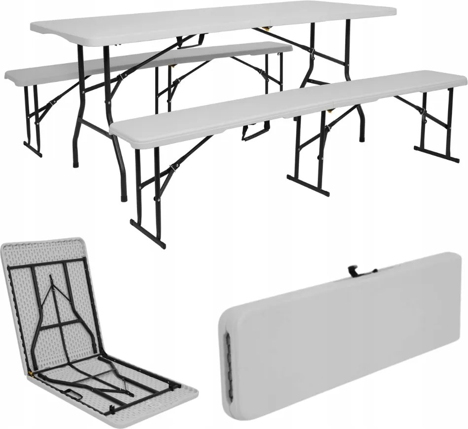 Zahradní cateringový skládací banketový turistický stůl 180 x 74 cm +2 lavice