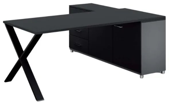 Rohový kancelářský psací stůl PRIMO PROTEST, skříňka vlevo, 1800 x 800 mm, grafitová