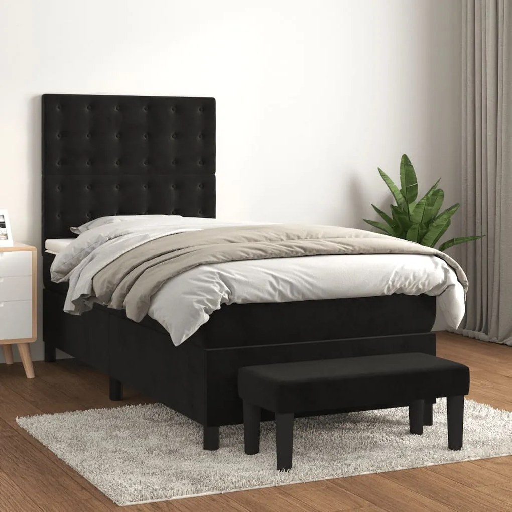 Box spring postel s matrací černá 100x200 cm samet 3138069