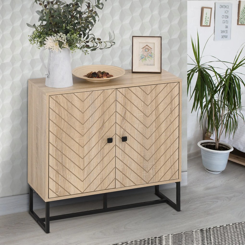 HOMCOM Kuchyňský Kredenc s 2 Dveřmi a Policemi - Úložný Kabinet pro Jídelnu, Obývací Pokoj a Ložnici, Moderní Styl 80x29,5x80 cm Přírodní Dřevo a Čer…