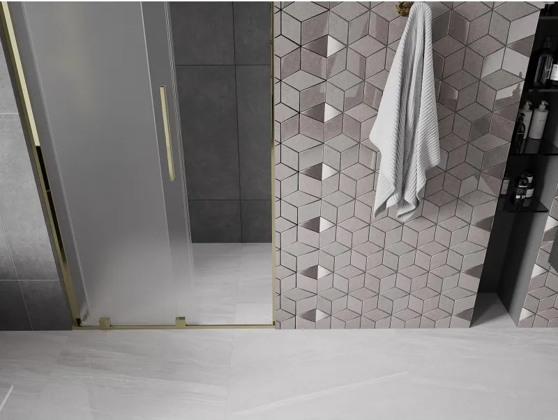 Mexen Velar L, posuvné sprchové dveře do otvoru 90 cm, 8mm sklo námraza, zlatá lesklá, 871-090-003-31-50