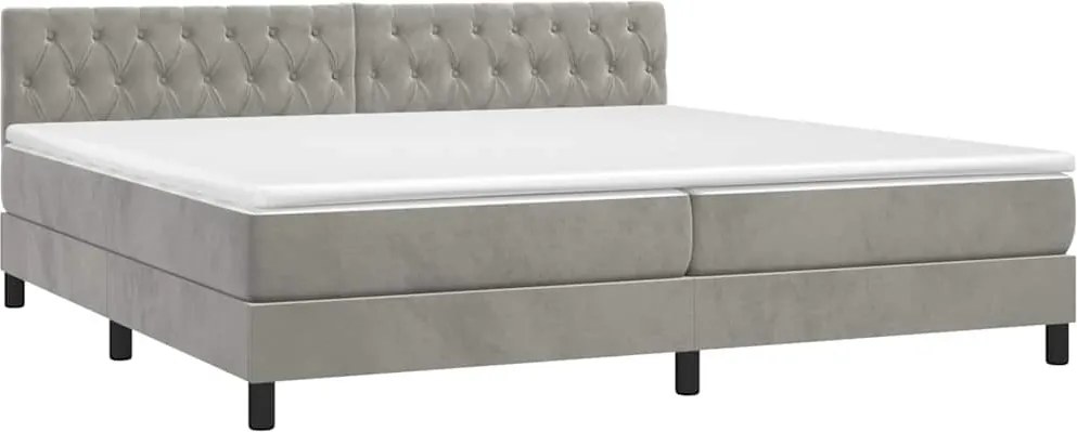 Box spring postel s matrací a LED světle šedá 200x200 cm samet 3134603