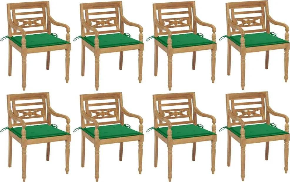 vidaXL Židle Batavia 8 ks s poduškami masivní teakové dřevo [3073354] Barva: Jasně zelená