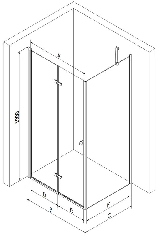 Mexen Lima sprchový kout se skládacími dveřmi 80 x 100 cm, 6mm čiré sklo, zlatý profil + sprchová vanička Slim, 856-080-100-50-00-4010