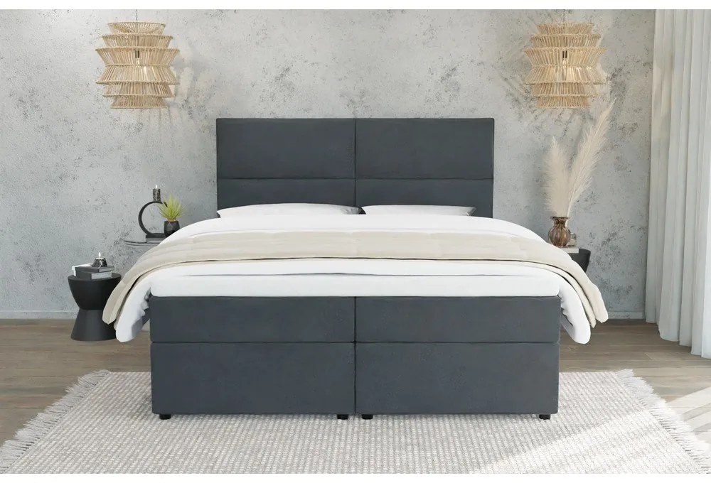 Šedá boxspring postel s úložným prostorem 180x200 cm Rico – Ropez