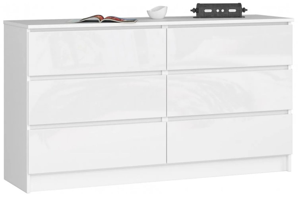 Komoda K140 6SZ bílá lesk
