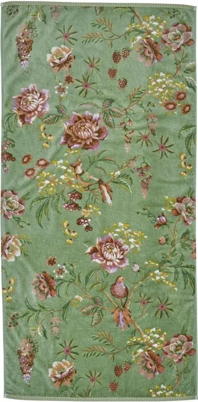 Pip Studio ručníky z bavlněného froté Secret Garden, zelené (Luxusní ručníky z bavlněného froté v designu Secret Garden v zelené barvě)
