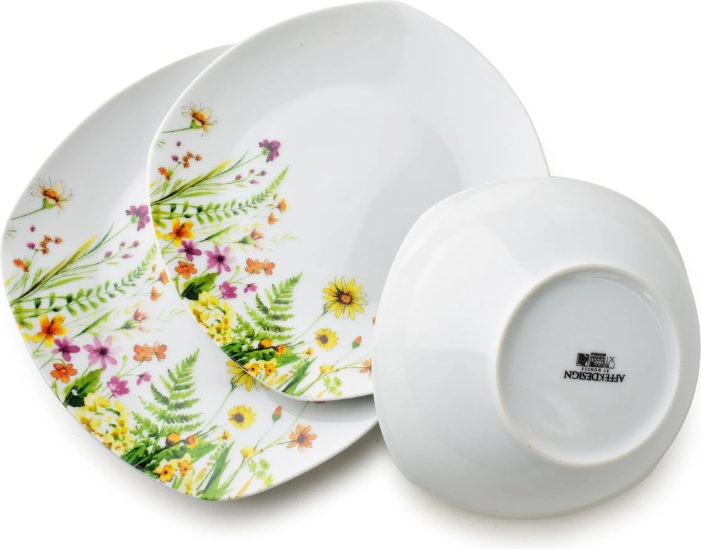 Porcelánová jídelní sada LEA Gelb 18 ks bílá/zelená
