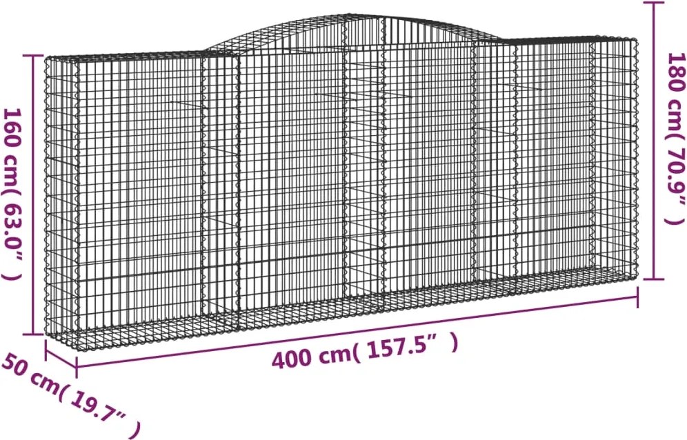 Klenuté gabionové koše 2 ks 400x50x160/180cm pozinkované železo 3147035