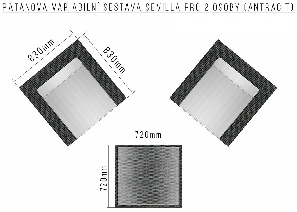 DEOKORK Ratanová variabilní sestava SEVILLA pro 2 osoby (antracit)