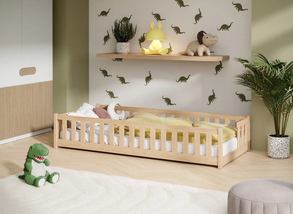Dětská Montessori postel z masivu borovice VILÉM - 200x90 cm - PŘÍRODNÍ BOROVICE