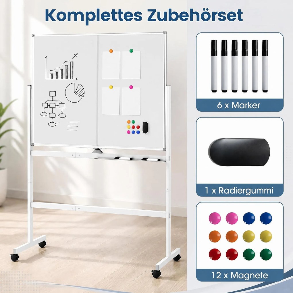 Costway Oboustranná magnetická tabule 120 × 90 cm na stojanu, černá