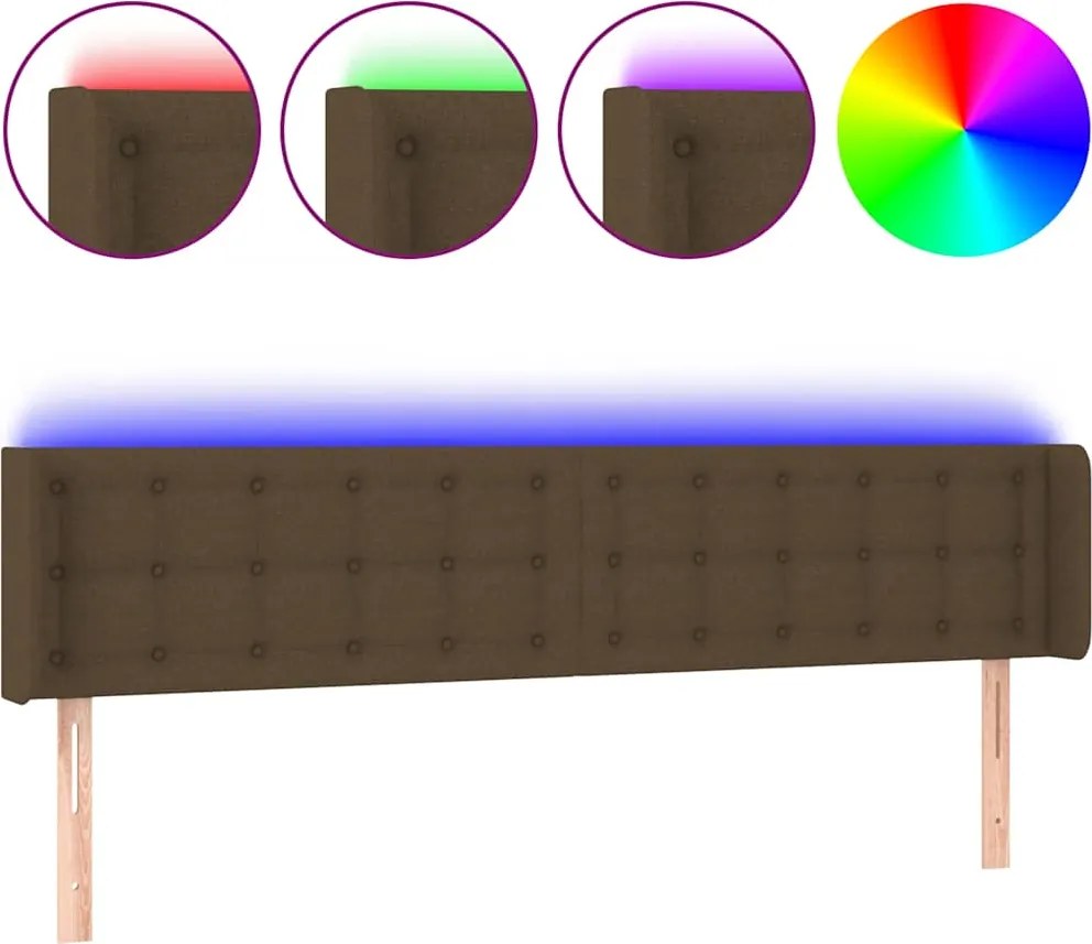 Čelo postele s LED tmavě hnědé 163 x 16 x 78/88 cm textil 3123679