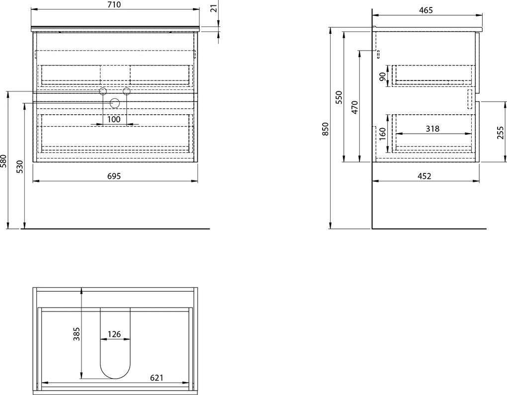 Aqualine Paneda koupelnová skříňka pod umyvadlo 69,5 x 55 x 45,2cm bílá PN270