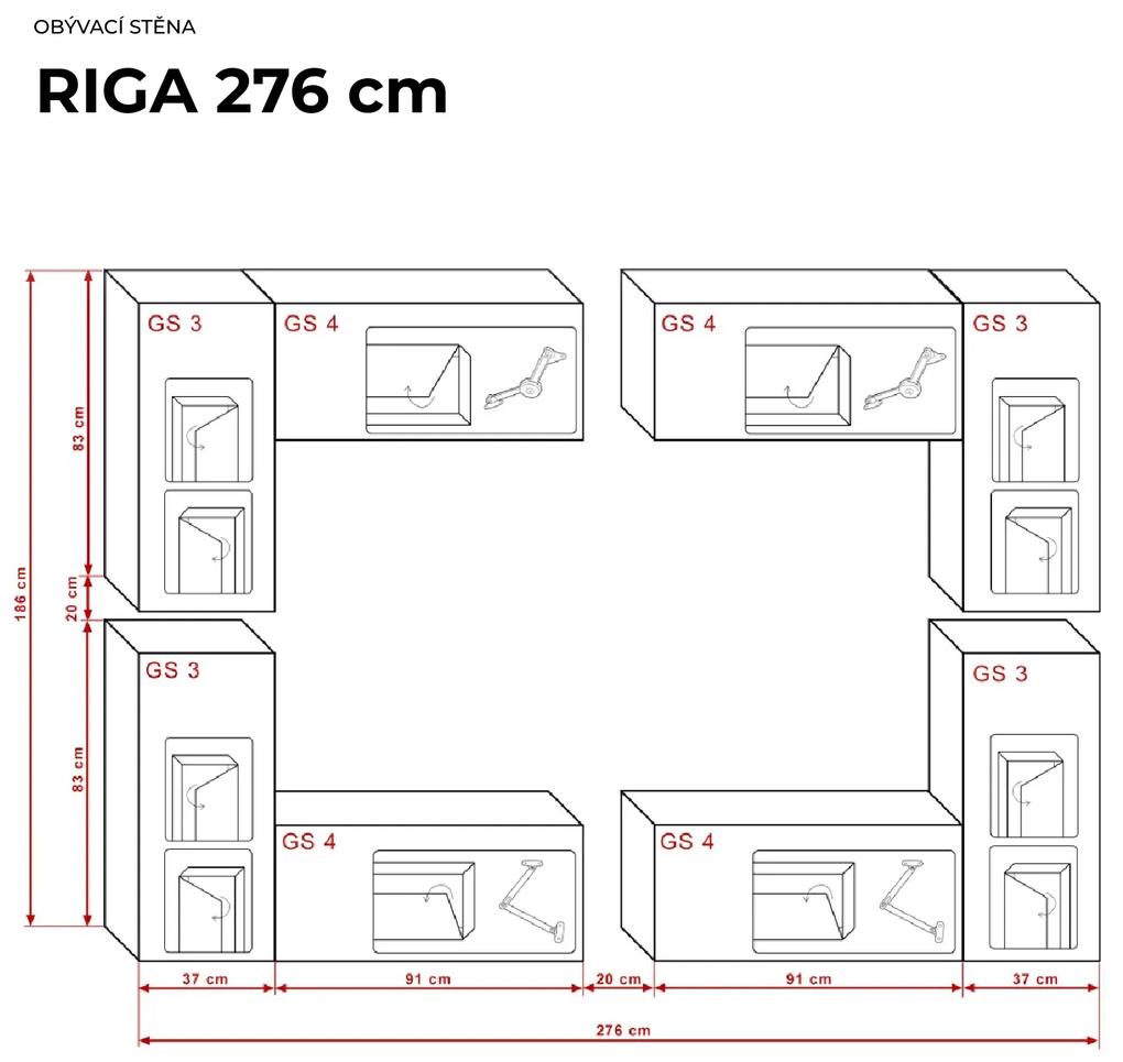 Ral Obývací stěna RIGA 276 cm - Černý lesk