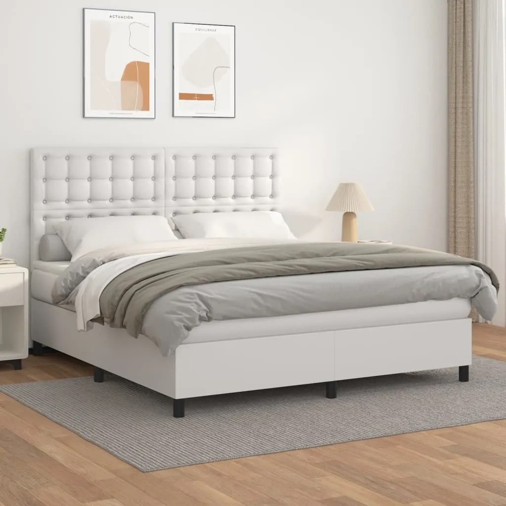 Box spring postel s matrací bílá 180x200 cm umělá kůže