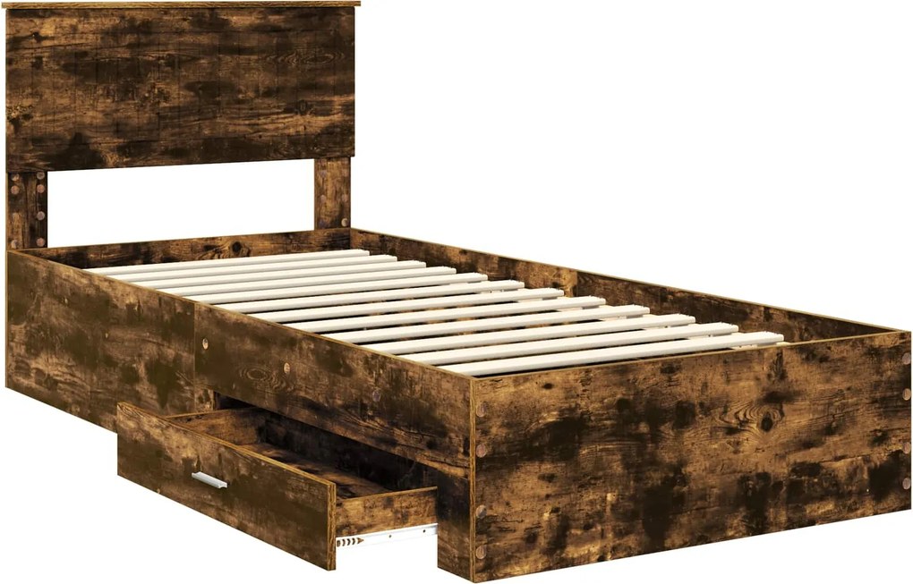 Rám postele s čelo Kouřový dub 90 x 190 cm Kompozitní dřevo 3410953