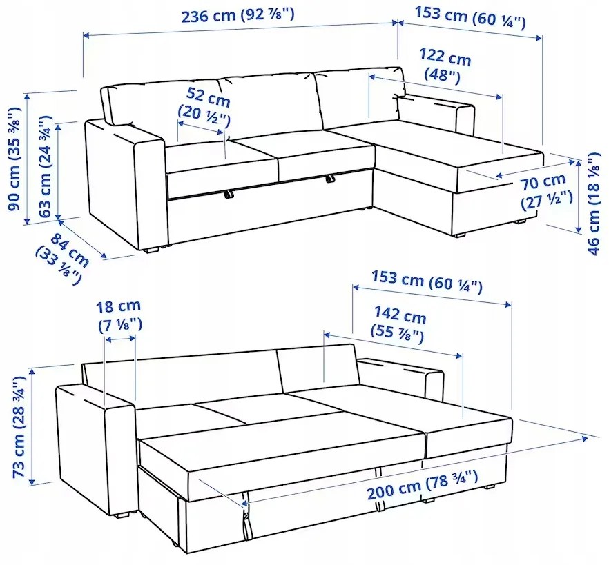 IKEA BARSLOV 3-místná pohovka s lenoškou, Tibbleby světle šedotyrkysová
