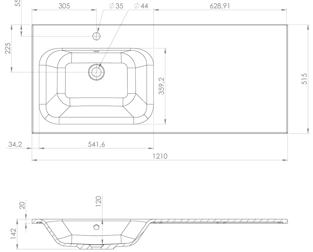Sapho Sapho, LOREA skříňka 120x46x51, 5cm (90+30cm), levá, dub Alabama/bílá matná, LE090-2231-L-02