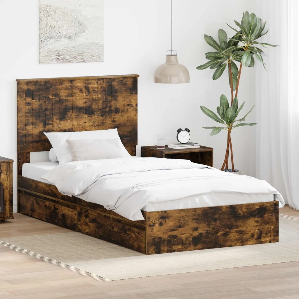Postel s úložným prostorem se zásuvkou Kouřový dub 100 x 200 cm 3411240