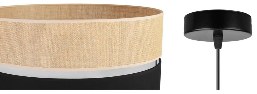 Závěsné svítidlo Juta, 1x jutové/černé textilní stínítko, (fi 45cm), b